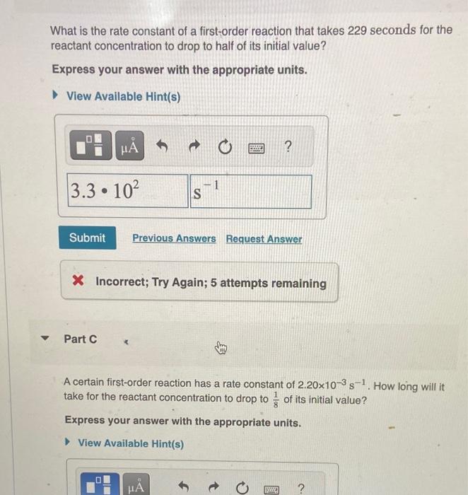 Solved What is the rate constant of a first-order reaction | Chegg.com