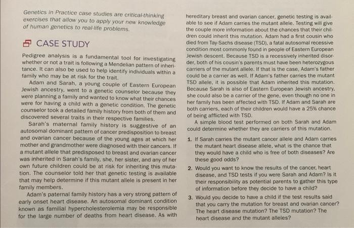 Solved Genetics in Practice case studies are critical | Chegg.com