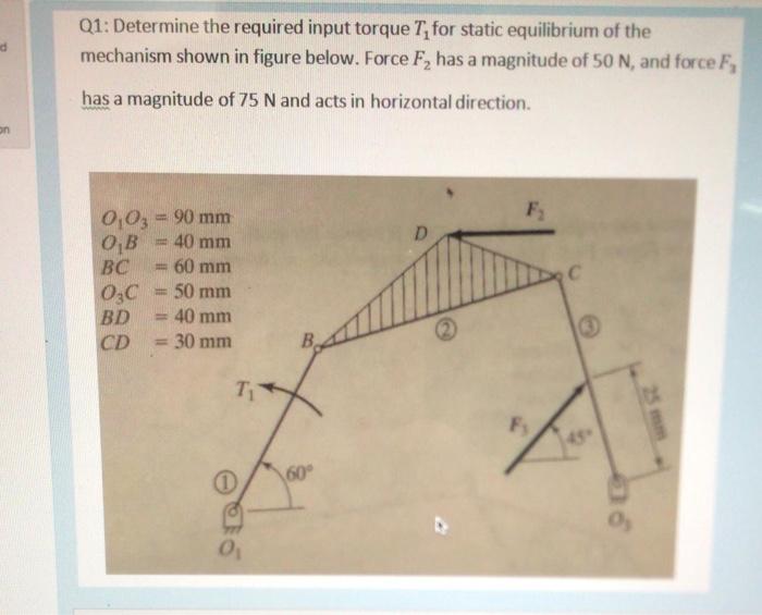Solved Q1: Determine the required input torque T for static | Chegg.com
