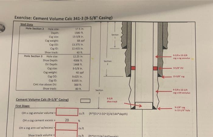 Exercise: Cement Volume Caic 341-3 (9-5/8 Casing) | Chegg.com