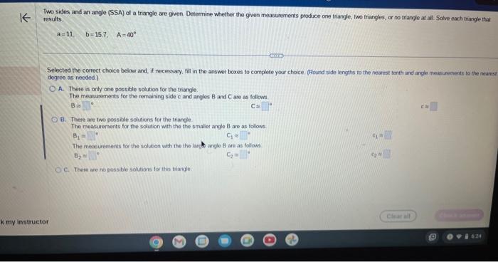 Solved Two sides and an anglo (SSA) of a triangle are given. | Chegg.com