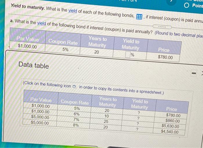 Solved Yield to maturity. What is the yield of each of the | Chegg.com