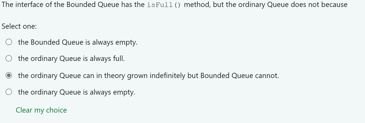 Solved The interface of the Bounded Queue has the isFull () | Chegg.com