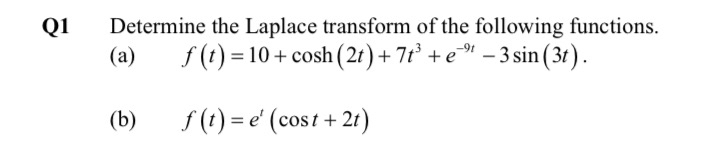 Solved Q1 ﻿Determine the Laplace transform of the following | Chegg.com