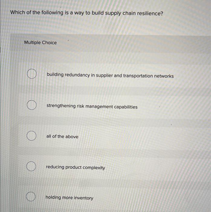 Solved Which of the following is a way to build supply chain | Chegg.com