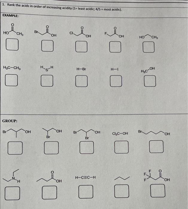 Solved 1. Rank the acids in order of increasing acidity ( 1= | Chegg.com