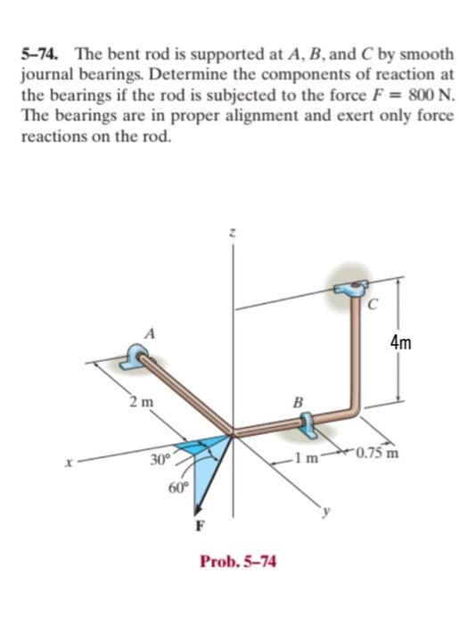 Solved 5-74. The bent rod is supported at A,B, and C by | Chegg.com