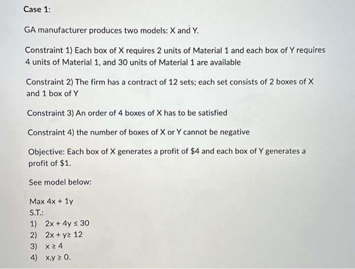 Solved GA manufacturer produces two models: X and Y. | Chegg.com