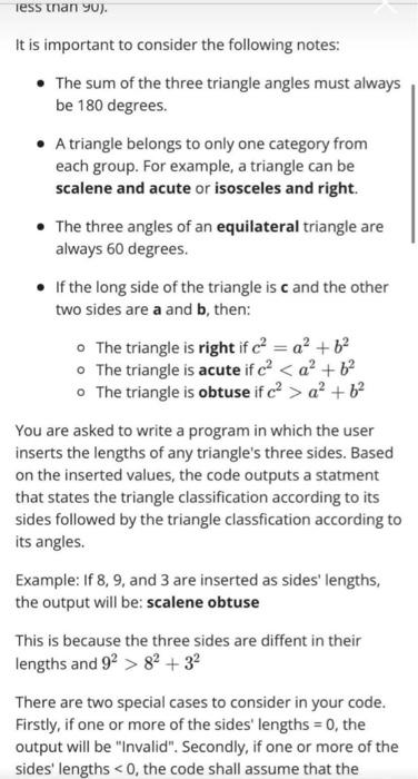 Solved There are six types of triangles based on the lengths | Chegg.com