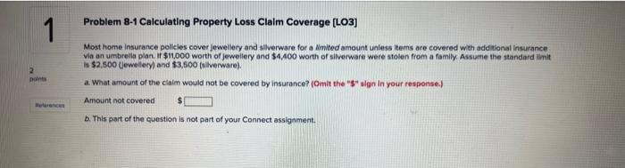 Solved Problem 8-1 Calculating Property Loss Claim Coverage | Chegg.com