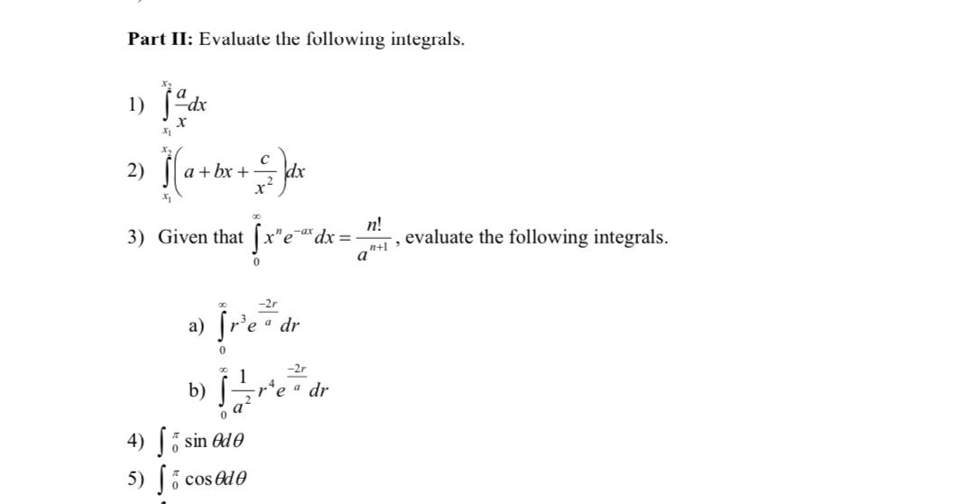 Solved Part II: Evaluate the following | Chegg.com