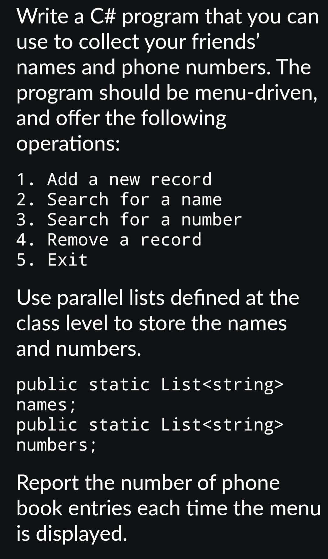 Solved Write a C\# program that you can use to collect your | Chegg.com