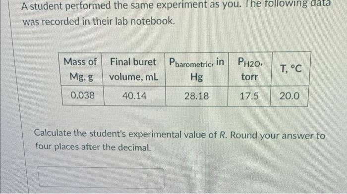 Solved A student performed the same experiment as you. The | Chegg.com