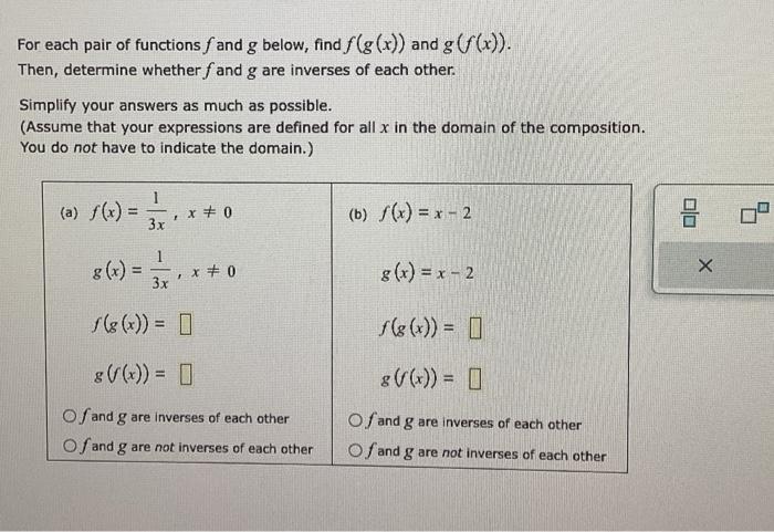 Solved For each pair of functions \\( f \\) and \\( g \\) | Chegg.com