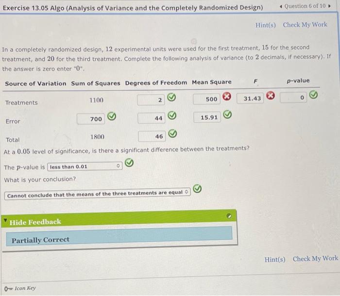 Solved Exercise 13.05 Algo (Analysis of Variance and the | Chegg.com