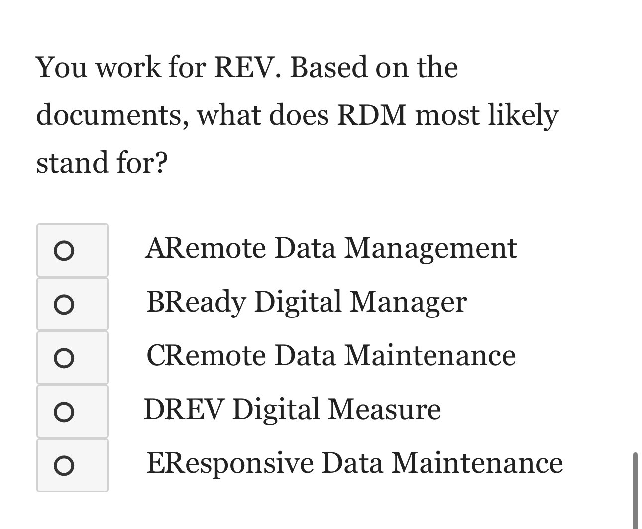 Solved You work for REV. Based on the documents, what does | Chegg.com