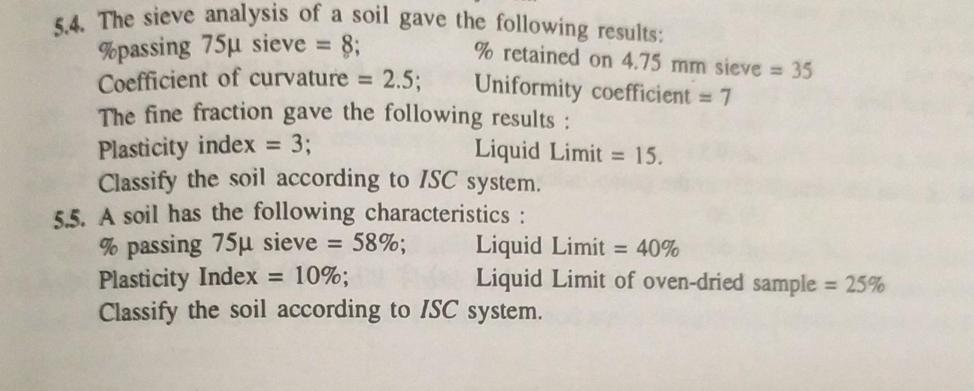 Solved 5.4. The sieve analysis of a soil gave the following | Chegg.com