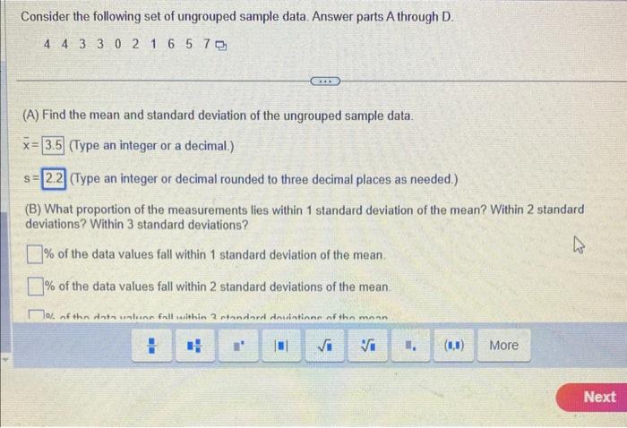 Solved Consider the following set of ungrouped sample data. | Chegg.com