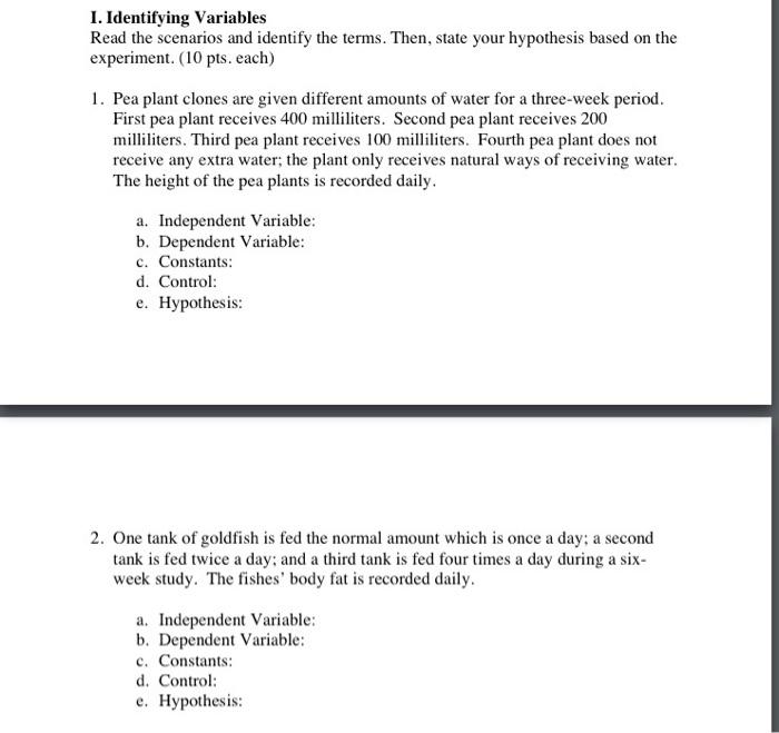 Solved 1. Identifying Variables Read the scenarios and | Chegg.com