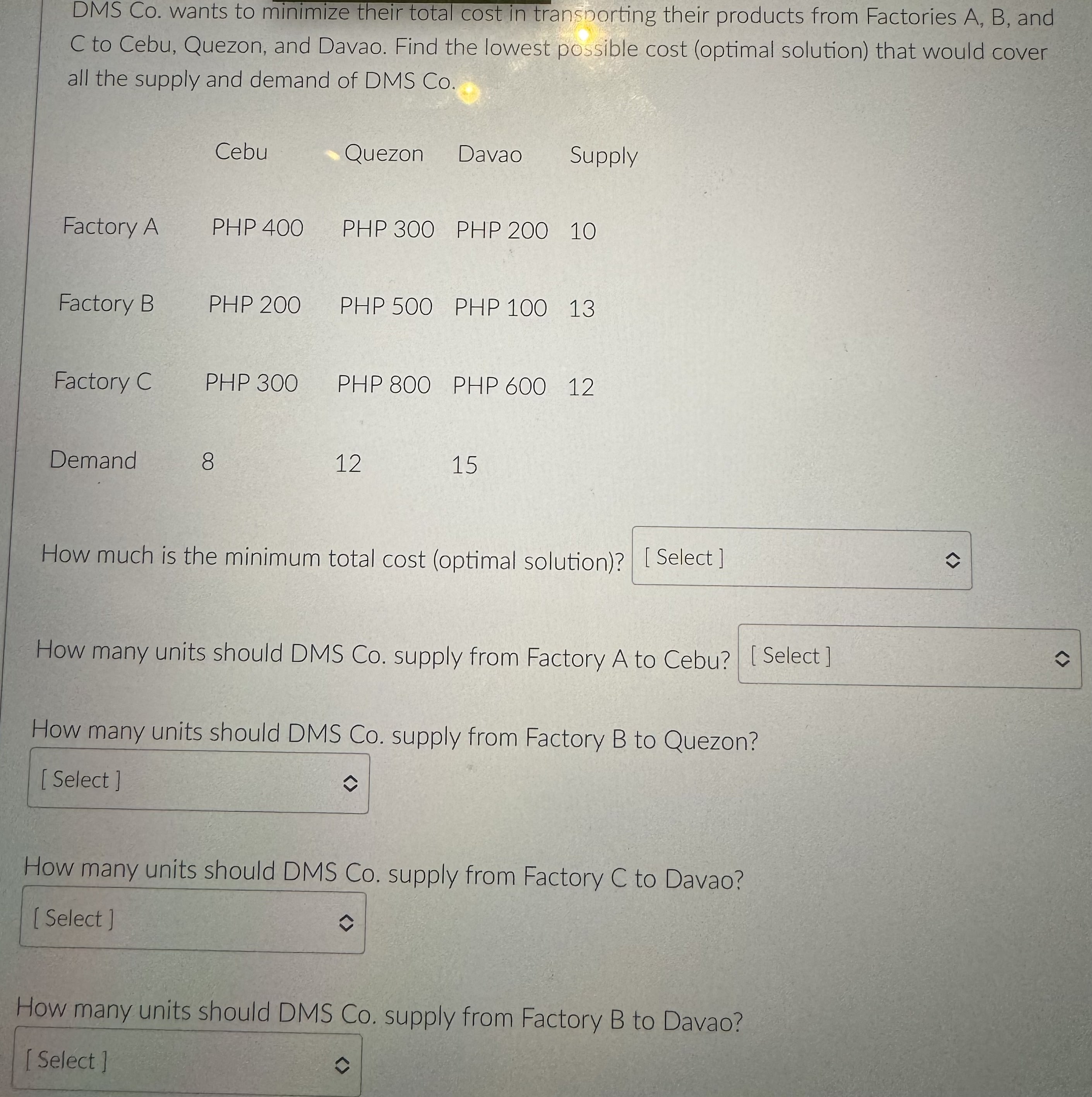 Solved DMS Co. ﻿wants to minimize their total cost in | Chegg.com