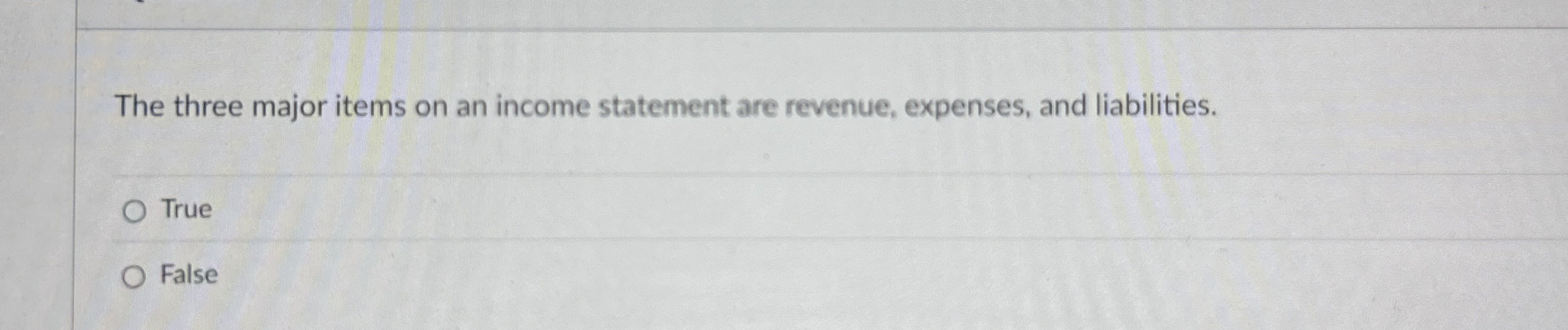 Solved The three major items on an income statement are | Chegg.com
