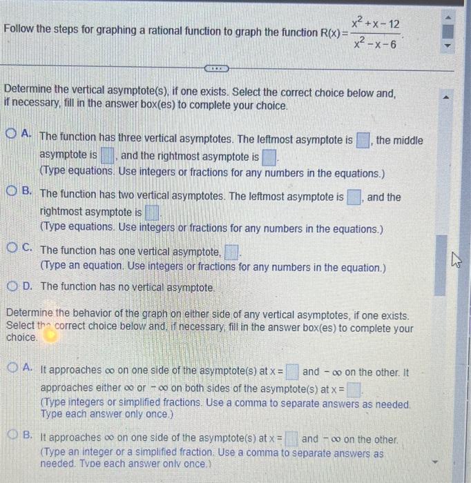 Solved Follow the steps for graphing a rational function to | Chegg.com
