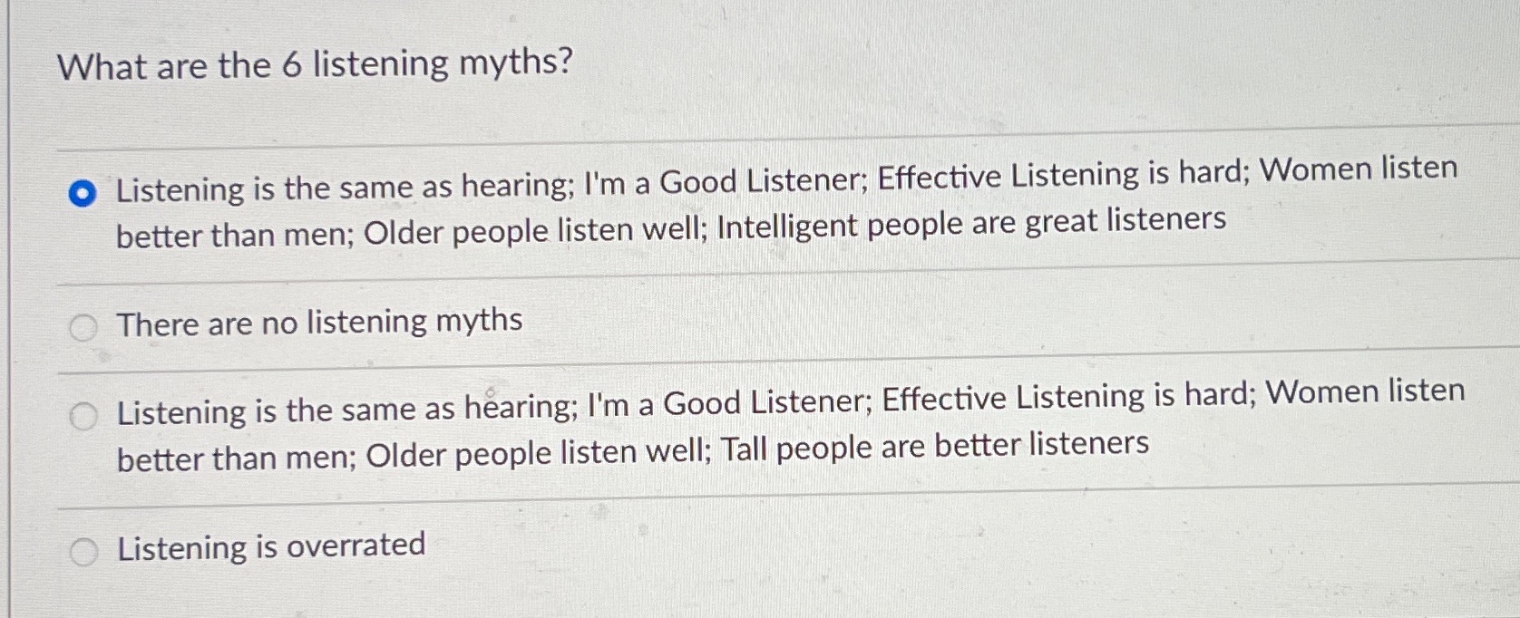 Solved What are the 6 ﻿listening myths?Listening is the same | Chegg.com