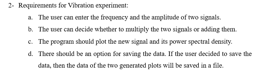 Solved 2- ﻿Requirements for Vibration experiment: (( ﻿using | Chegg.com