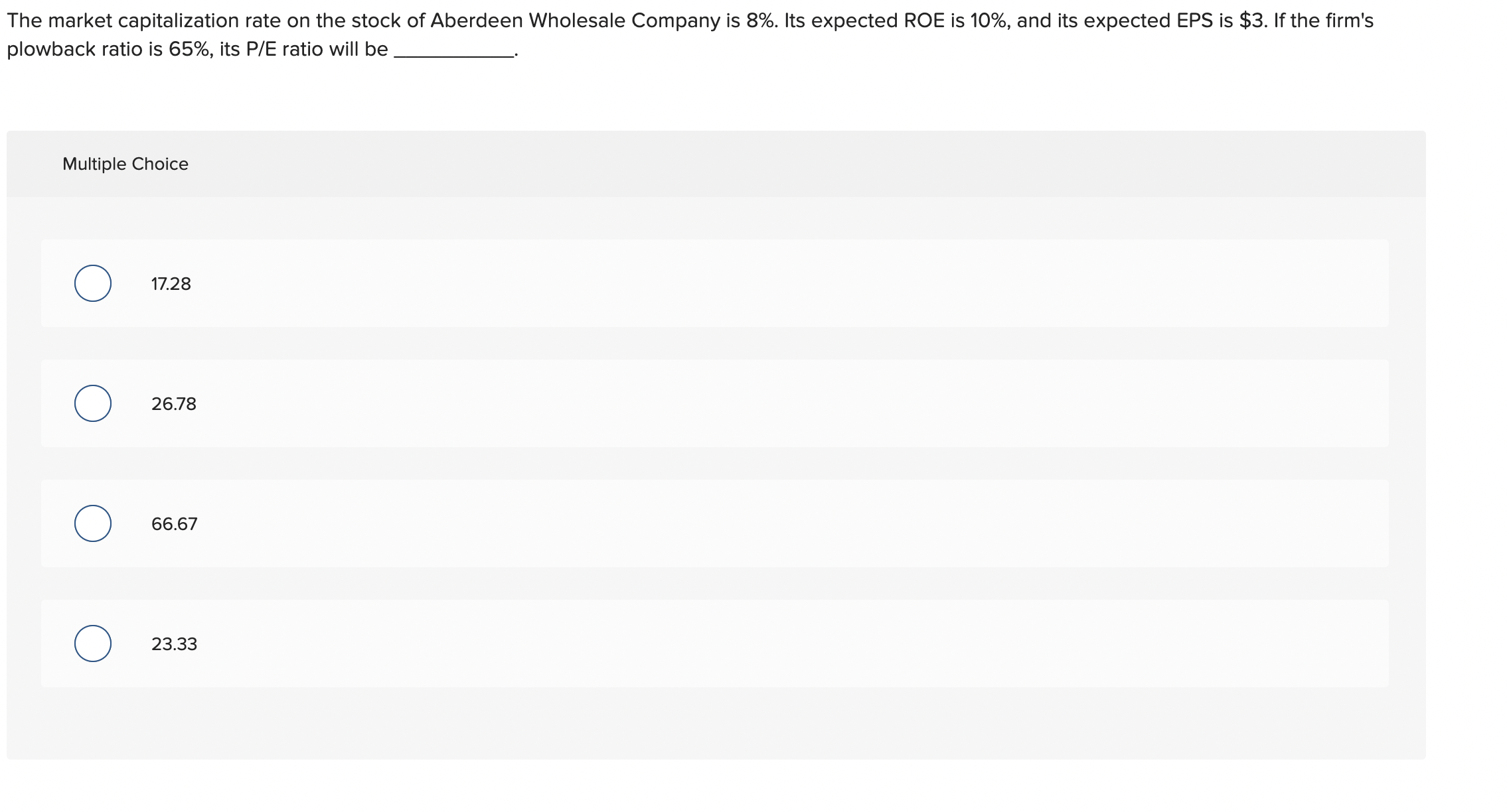 Solved The market capitalization rate on the stock of | Chegg.com