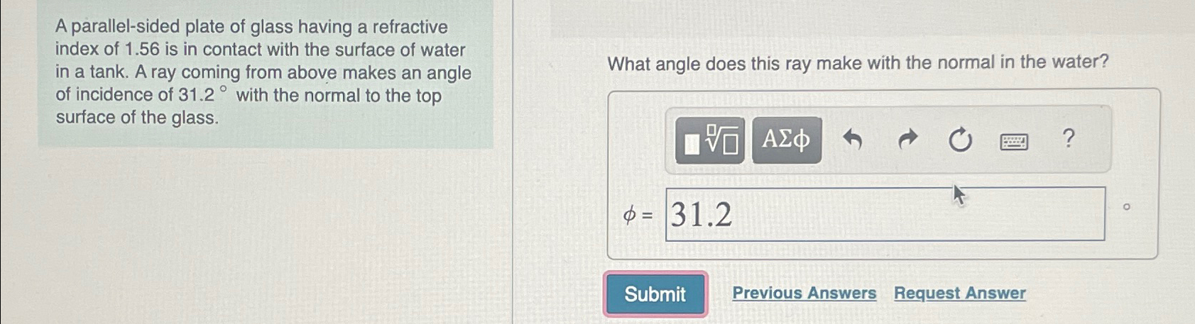 Solved A parallel-sided plate of glass having a refractive | Chegg.com