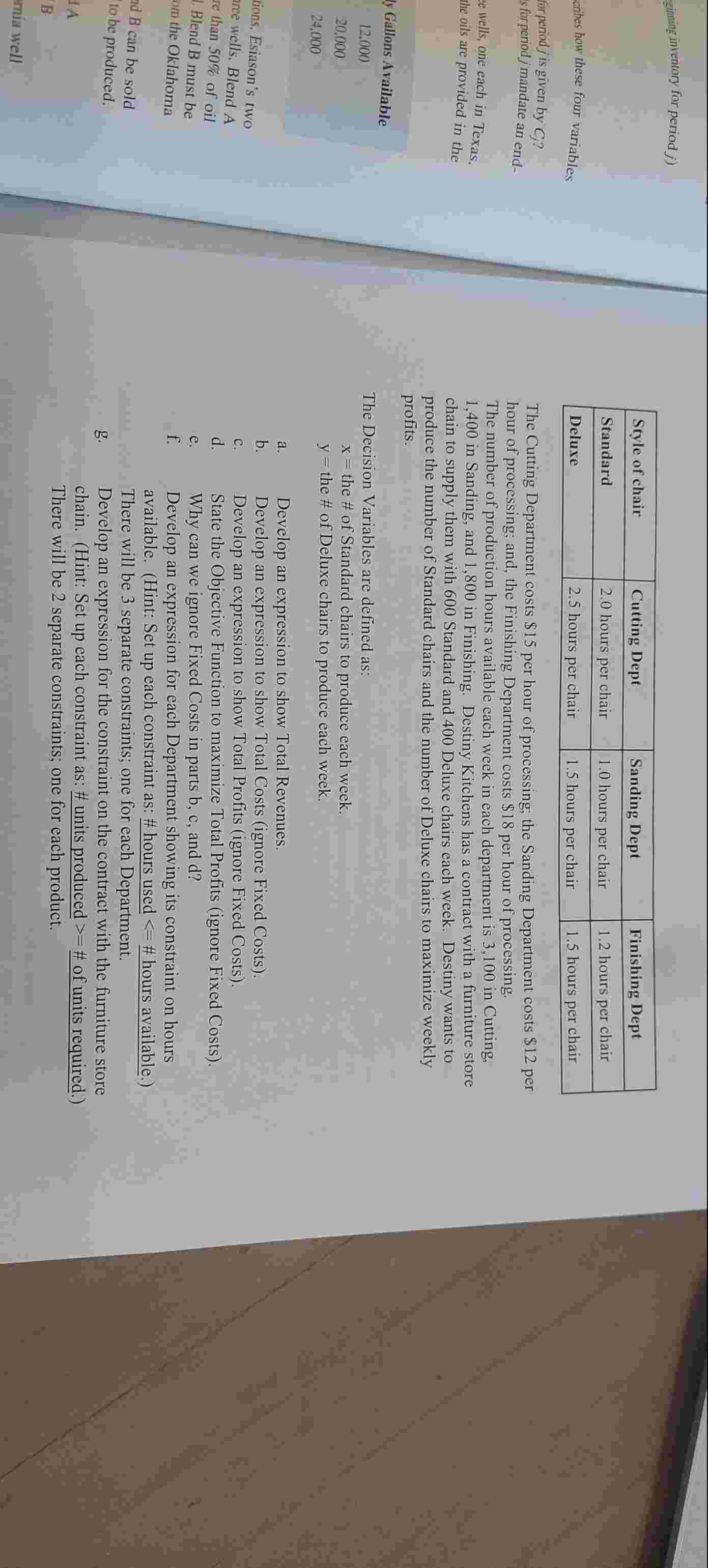 Solved 3. ﻿Destiny Kitchens manufactures and sells two types | Chegg.com