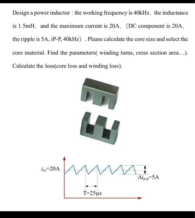 Design a power inductor the working frequency is | Chegg.com