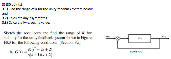Solved (30 ﻿points)3.1) ﻿Find the range of K ﻿for the unity | Chegg.com