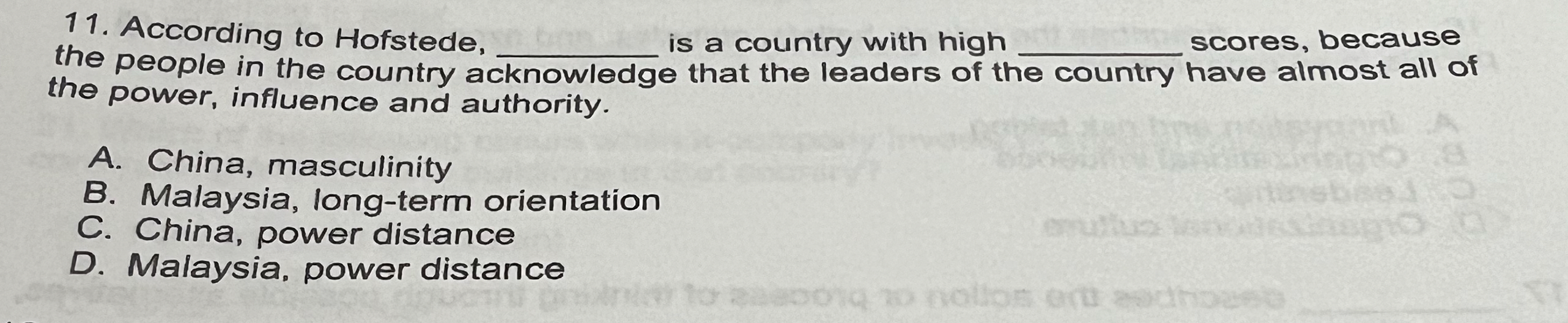 Solved According to Hofstede,is a country with highscores, | Chegg.com