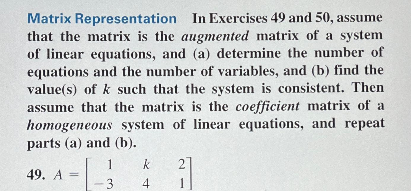 Solved Matrix Representation In Exercises 49 ﻿and 50, | Chegg.com