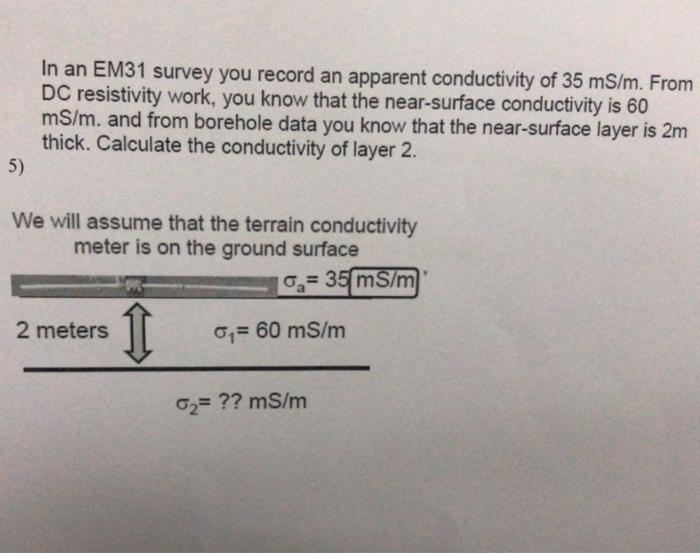 Solved In an EM31 survey you record an apparent conductivity | Chegg.com