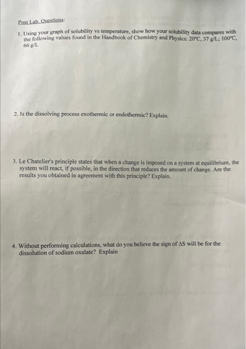 Solved Experiment 4: Solubility of Sodium Oxalate: Data | Chegg.com