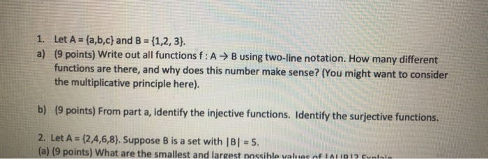 Solved 1 Let A {a B C And B {1 2 3 A 9 Points