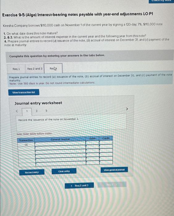 Solved Exercise 9−5 (Algo) Interest-bearing notes payable | Chegg.com
