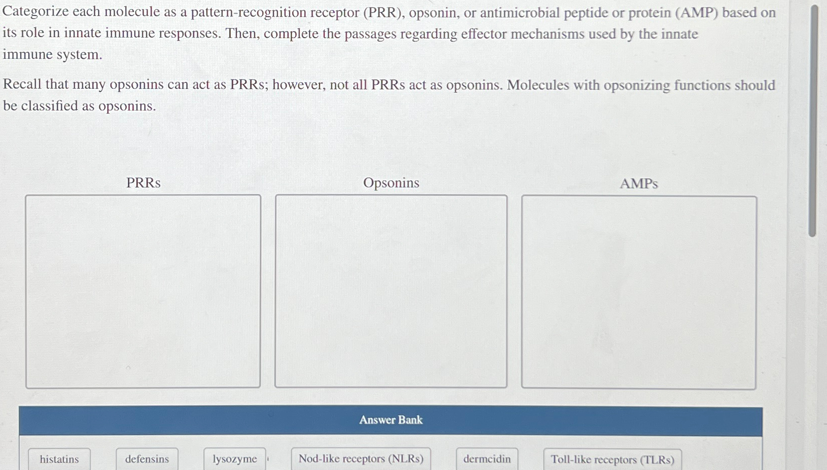 Solved Categorize each molecule as a pattern-recognition | Chegg.com