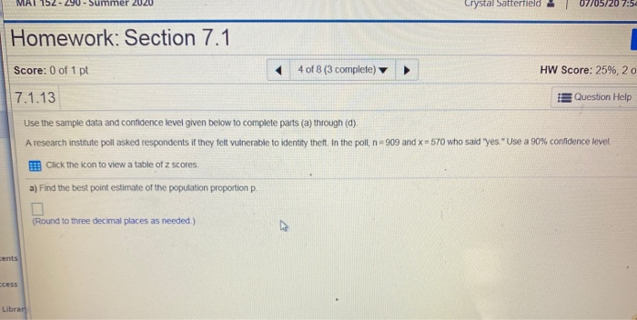 Solved MAI 152-290 - Summer 2020 Crystal Satterfield | Chegg.com
