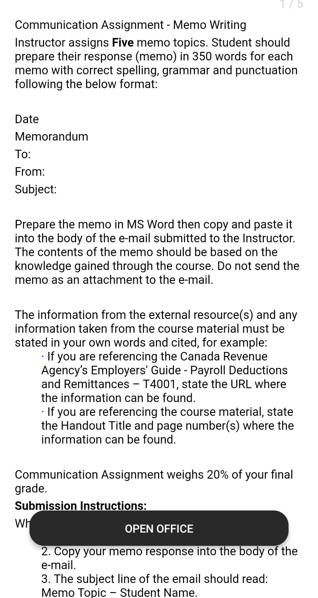 Communication Assignment - Memo Writing Instructor | Chegg.com