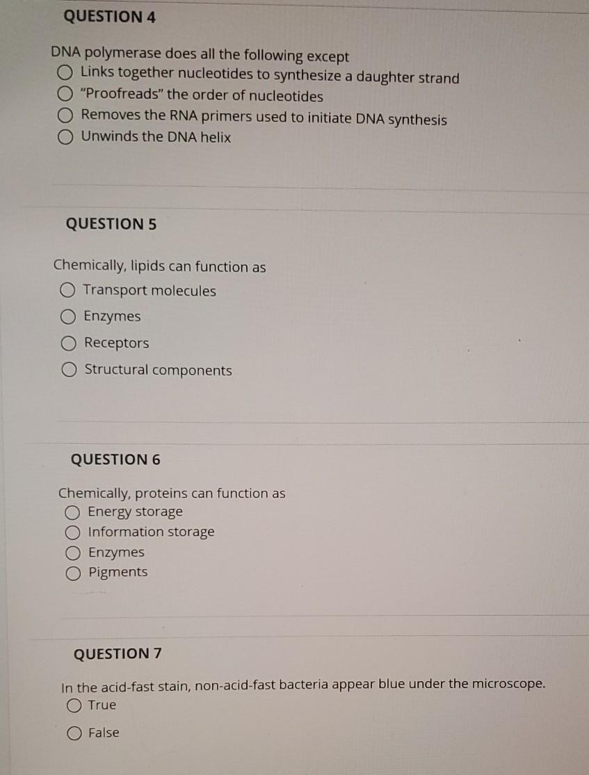 Solved QUESTION 4 DNA polymerase does all the following | Chegg.com