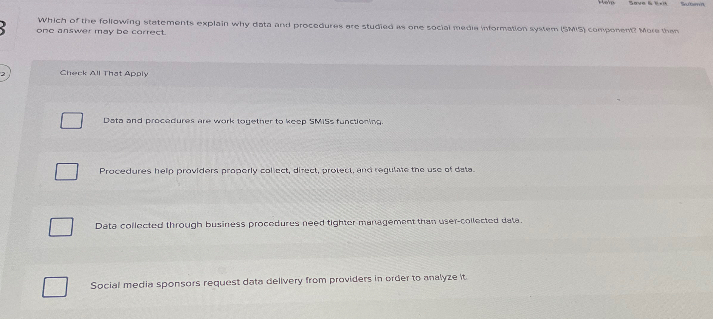 Solved HelpSave is ExitSubmitWhich of the following | Chegg.com