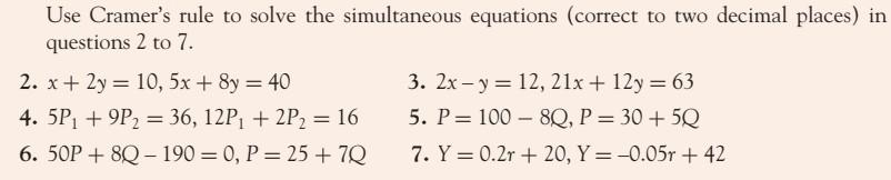 Solved Use Cramer's rule to solve the simultaneous equations | Chegg.com
