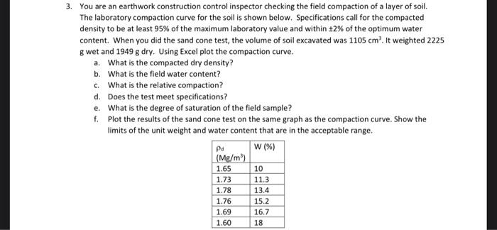 Solved 3. You are an earthwork construction control | Chegg.com