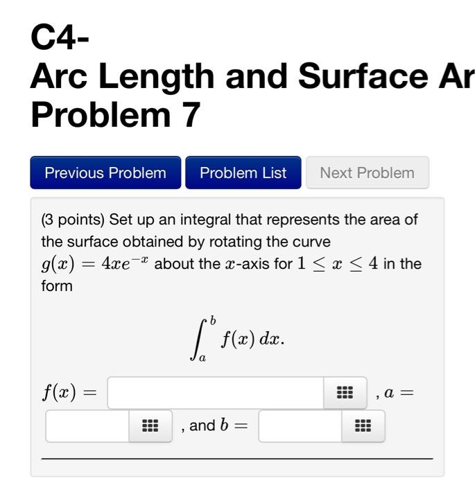 Solved C4- Arc Length and Surface A Problem 5 (1 point) Find | Chegg.com