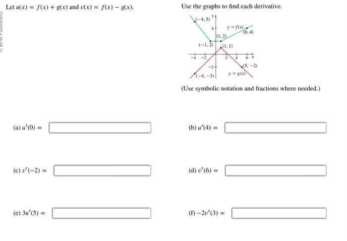 Solved Let u(x)=f(x)+g(x) and v(x)=f(x)−g(x). Use the graphs | Chegg.com