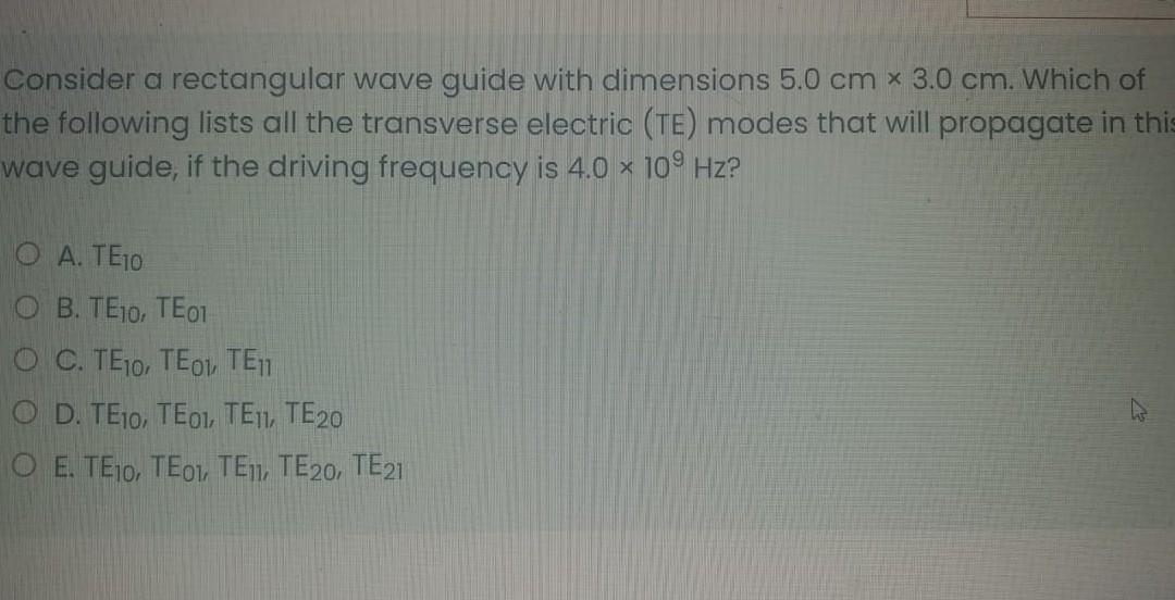 Solved Consider a rectangular wave guide with dimensions 5.0 | Chegg.com