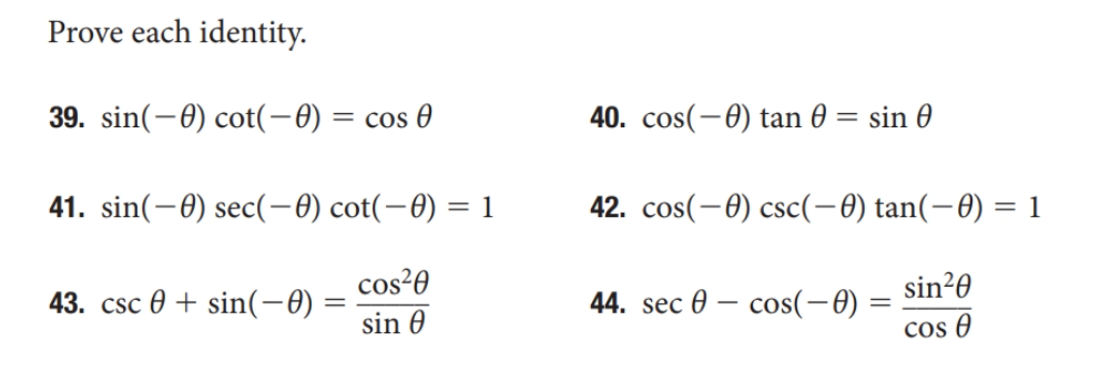 Solved Prove each identity. Need help with 39 ﻿and 43 | Chegg.com
